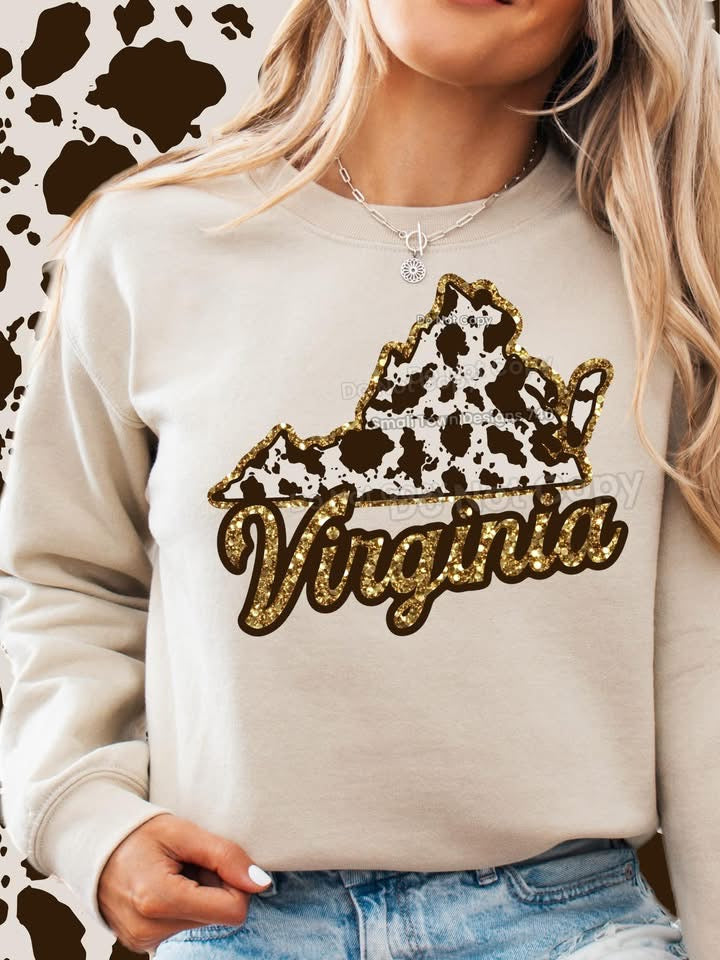 Virginia Cowhide Glitter State - Lovie T Designs