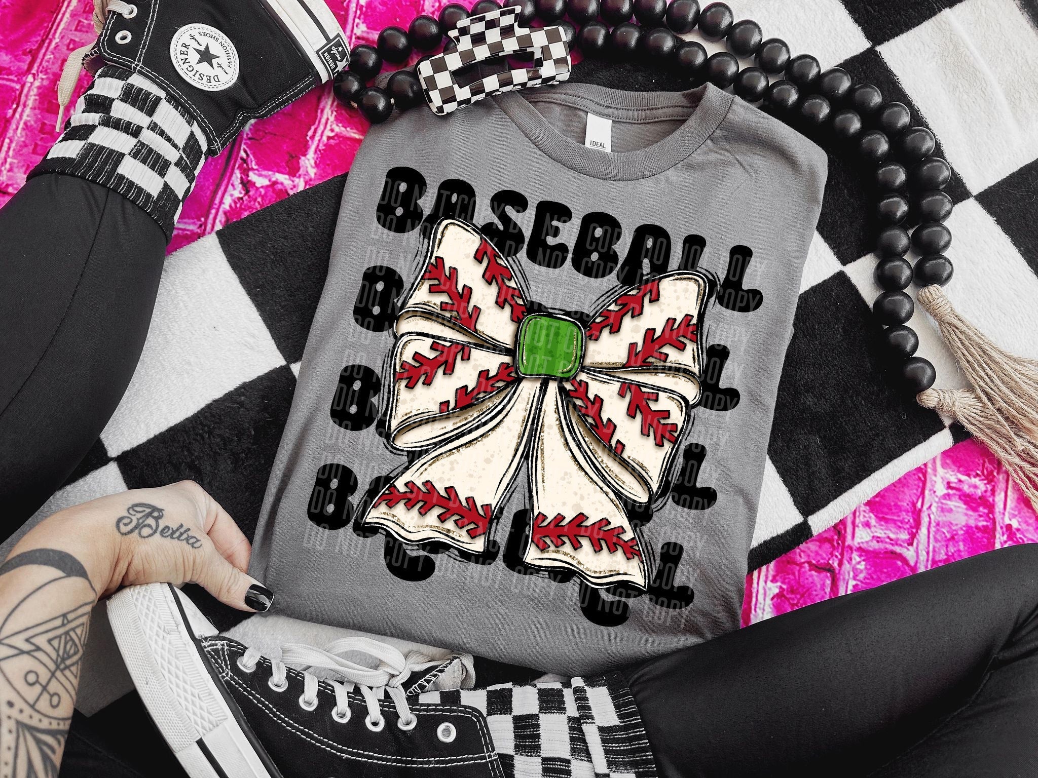 Baseball Retro Sports Bow Black Font - Lovie T Designs