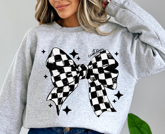 CUSTOM BLACK AND WHITE CHECKER BOW WITH STARS - Lovie T Designs
