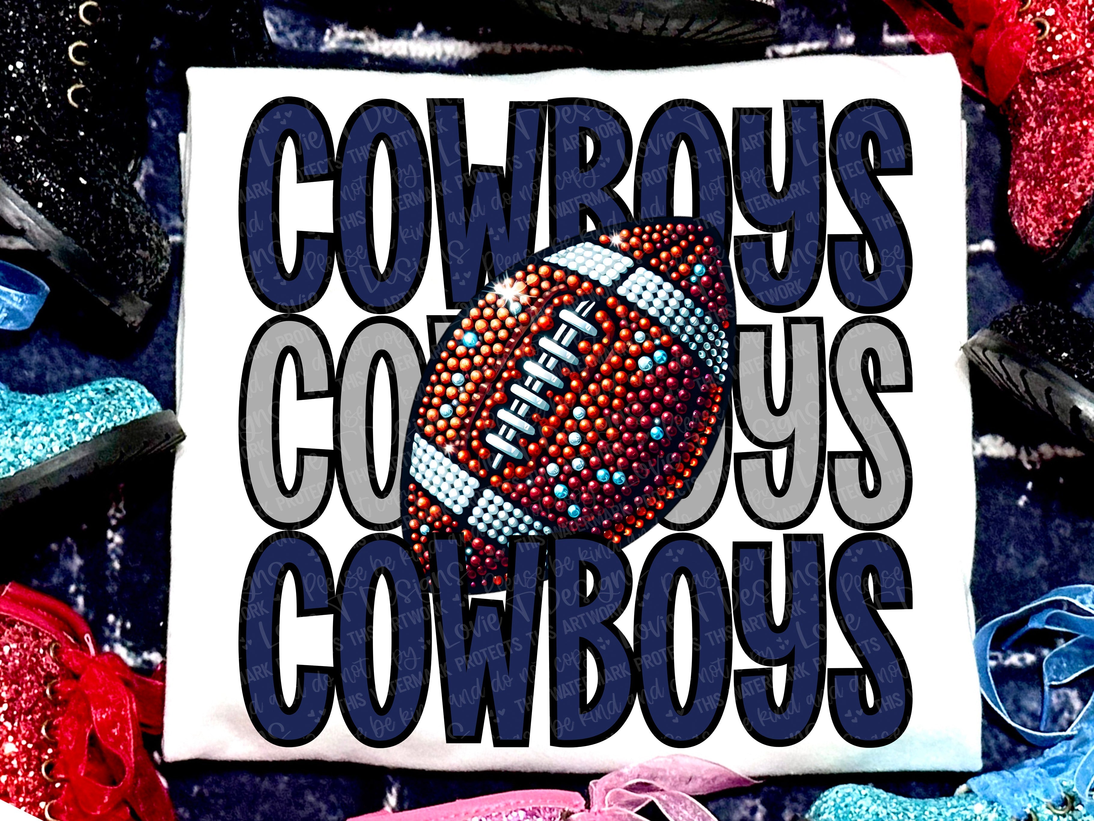 Cowboys Football Faux Rhinestones Navy - Lovie T Designs
