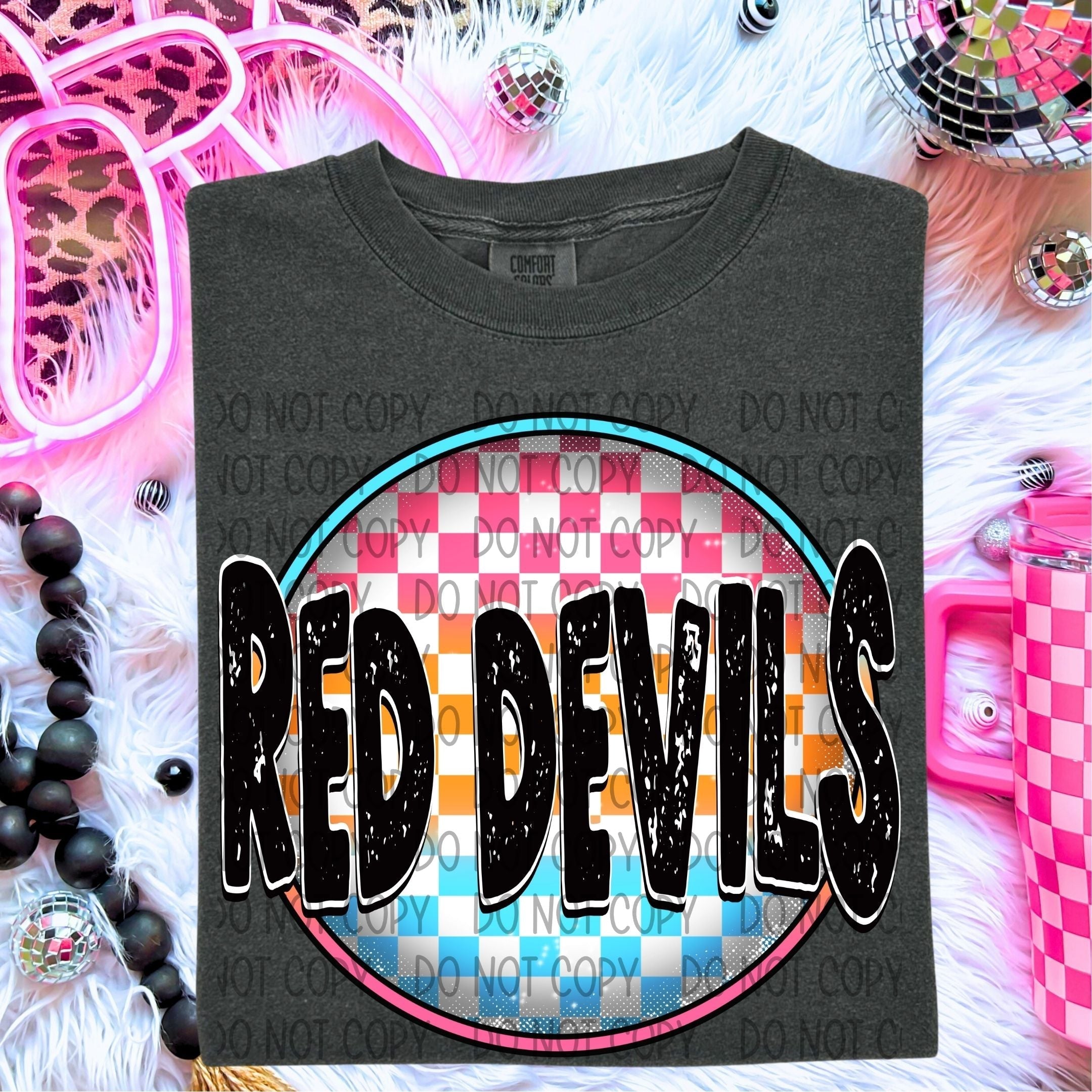 Red Devils Neon Circle Mascots - Lovie T Designs