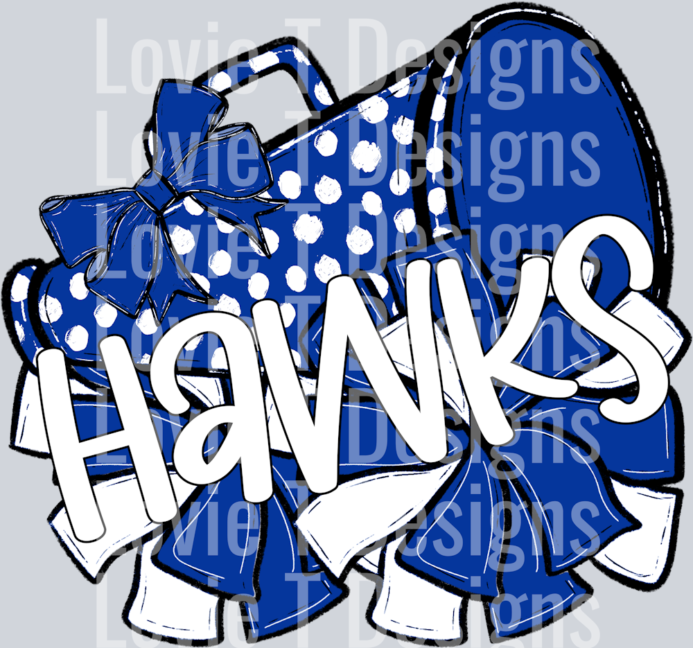 SO SPORTY MEGAPHONES AND POMS ROYAL HAWKS - Lovie T Designs