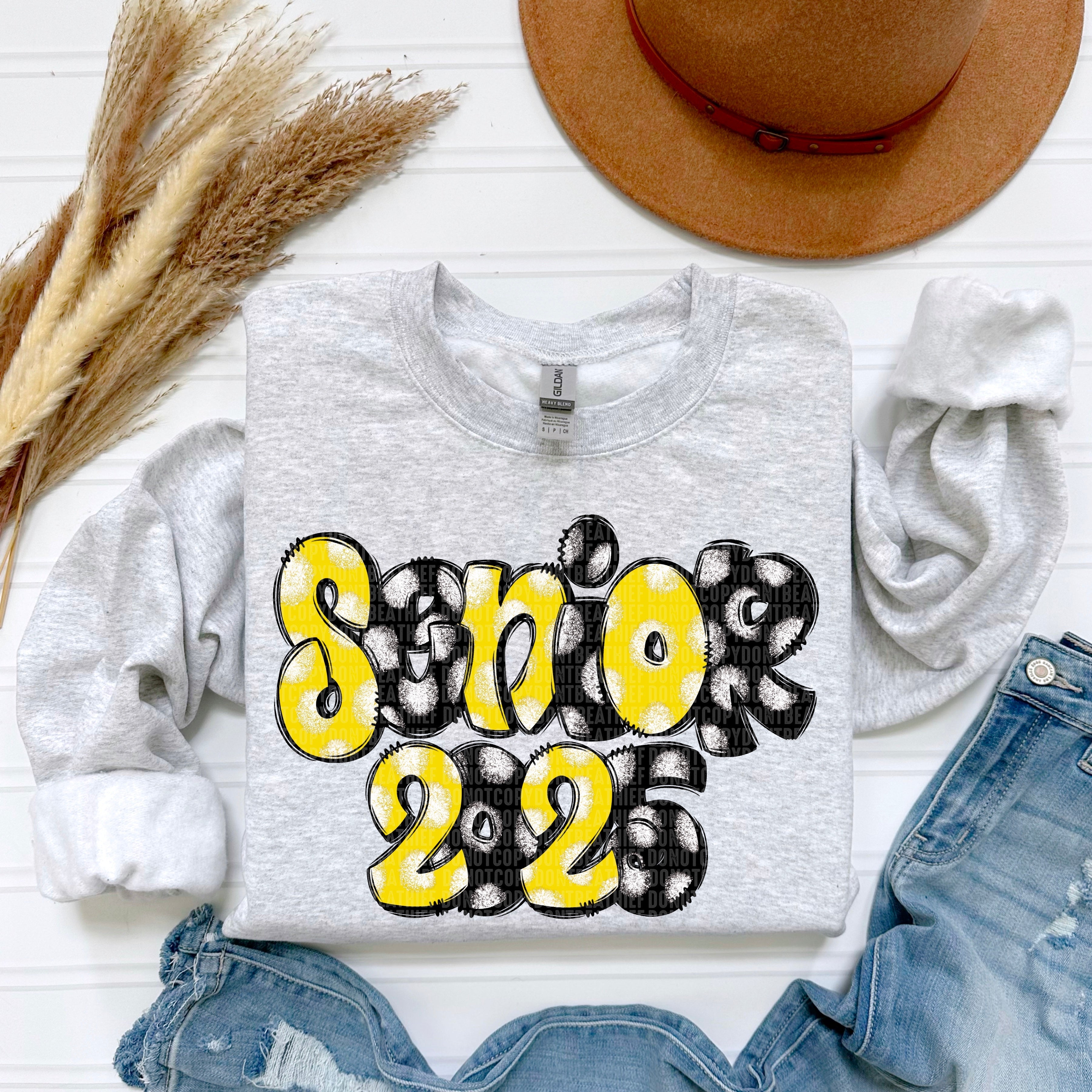 Senior 2025 Doodle Black Yellow - Lovie T Designs