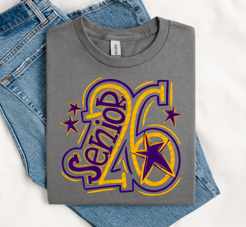 Senior 2026 Doodle Purple And Yellow Gold – Lovie T Designs