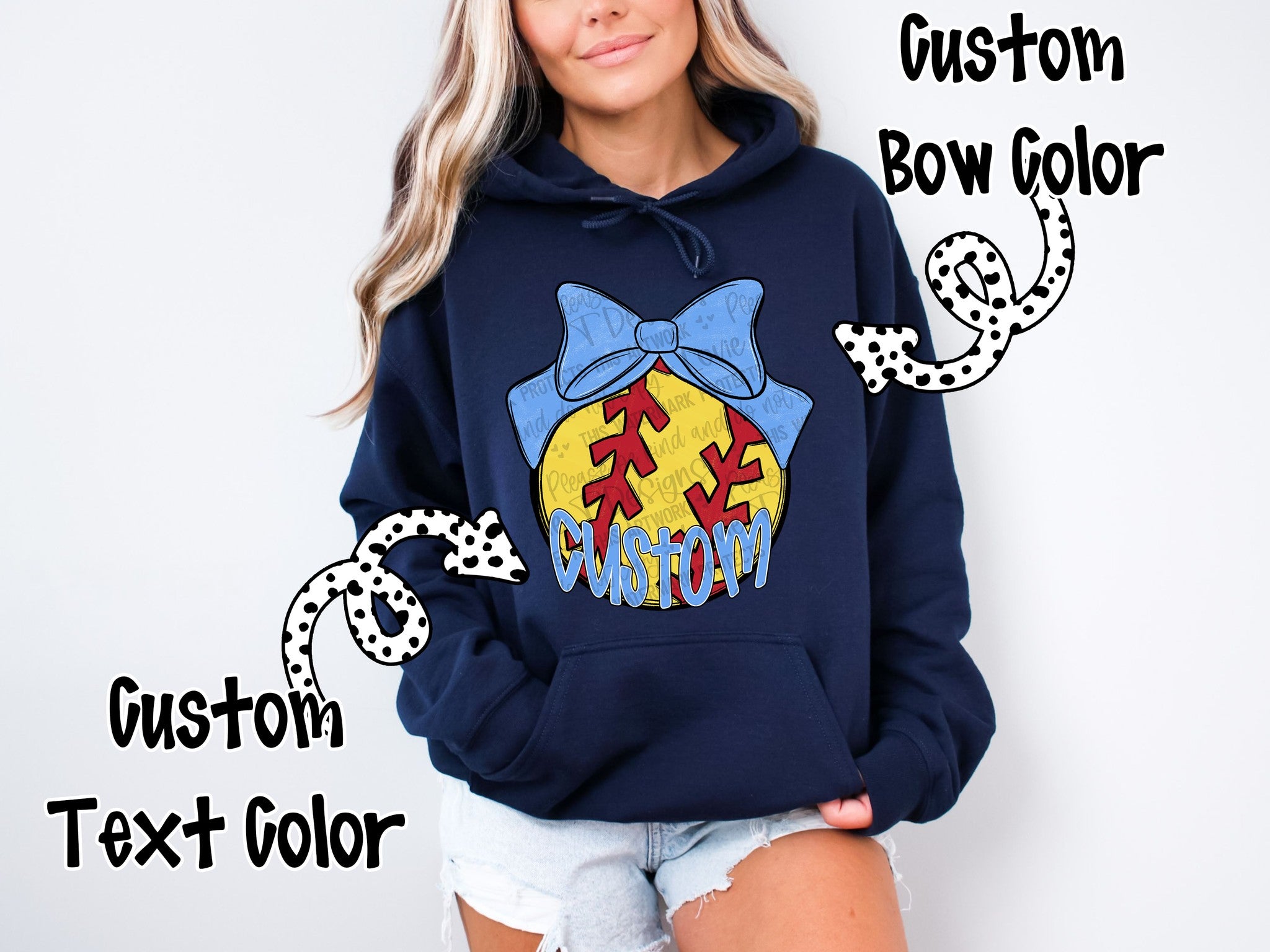 Softball with Bow + Team Name - Lovie T Designs
