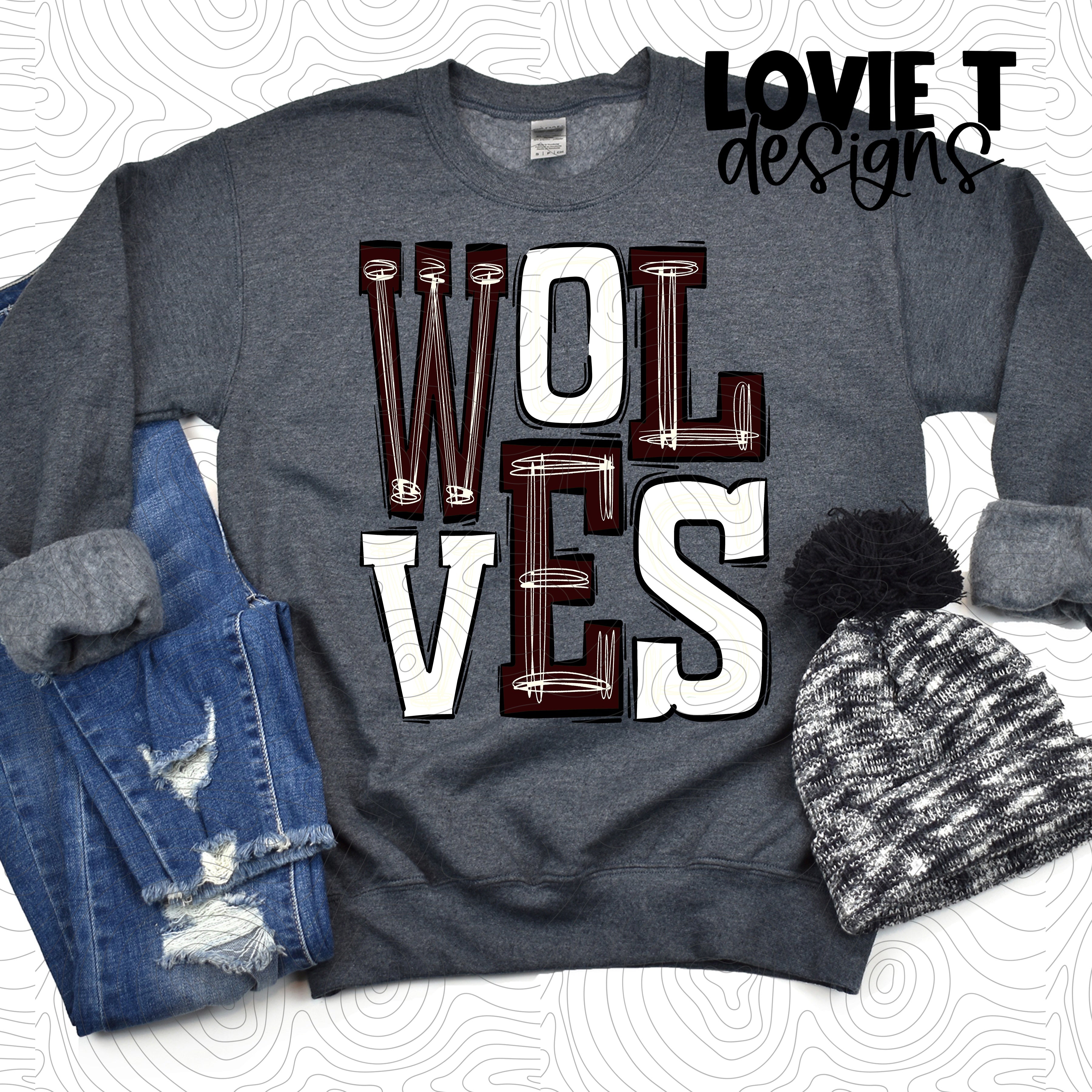 Wolves Maroon White – Lovie T Designs